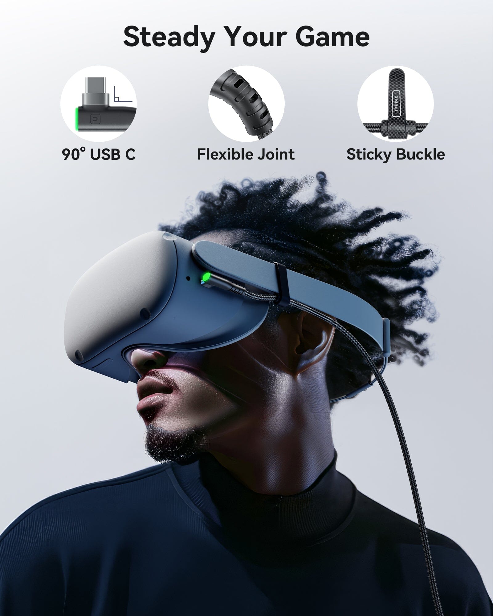 INIU | DI401 VR Link Cable 16FT | USB-A to C VR Cable with Charging Port